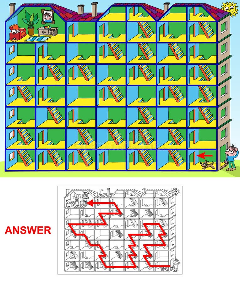 Haus - Labyrinth Für Kinder (leicht) Vektor Abbildung - Illustration ...