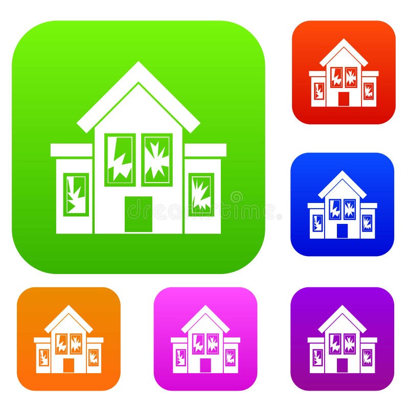 Haus Mit Zerbrochenen Fensterscheiben Stellte Sammlung Ein Vektor ...