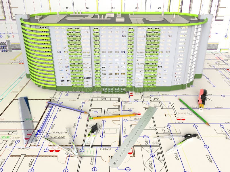 Haus-Plan Und Architekturzeichnungen Stockfoto - Bild von markierung ...