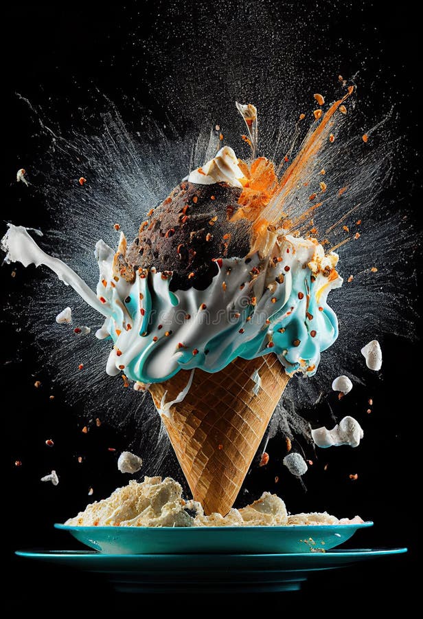 Haute Cuisine + Exploding Ice Cream. Ai Generative Stock Illustration ...