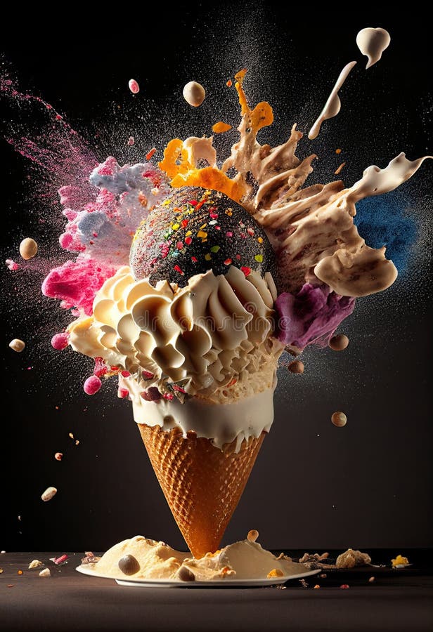 Haute Cuisine + Exploding Ice Cream. Ai Generative Stock Illustration ...