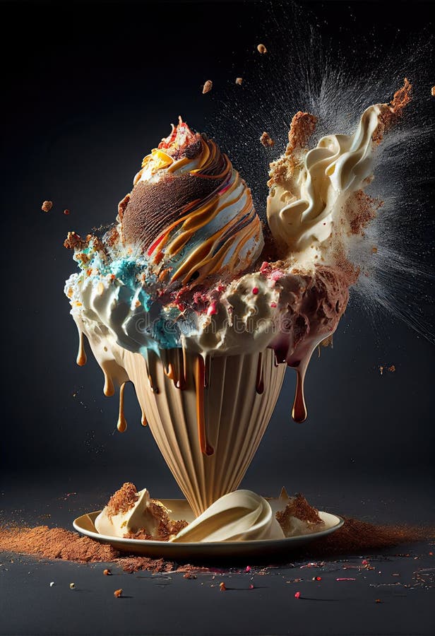 Haute Cuisine + Exploding Ice Cream. Ai Generative Stock Illustration ...