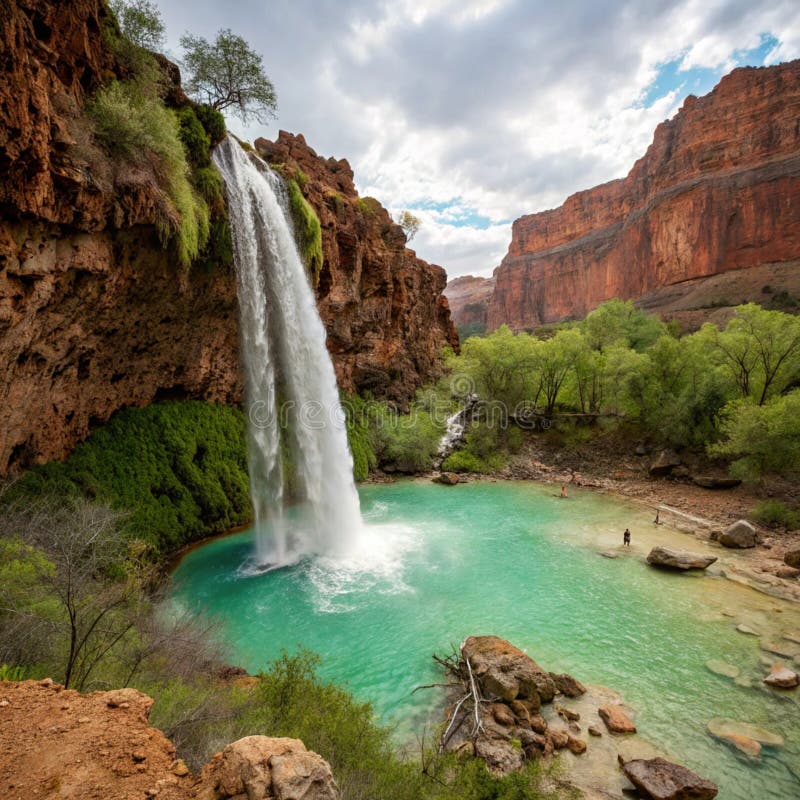 Havasu Falls and Its Lime Green Water in Arizona Stock Illustration ...