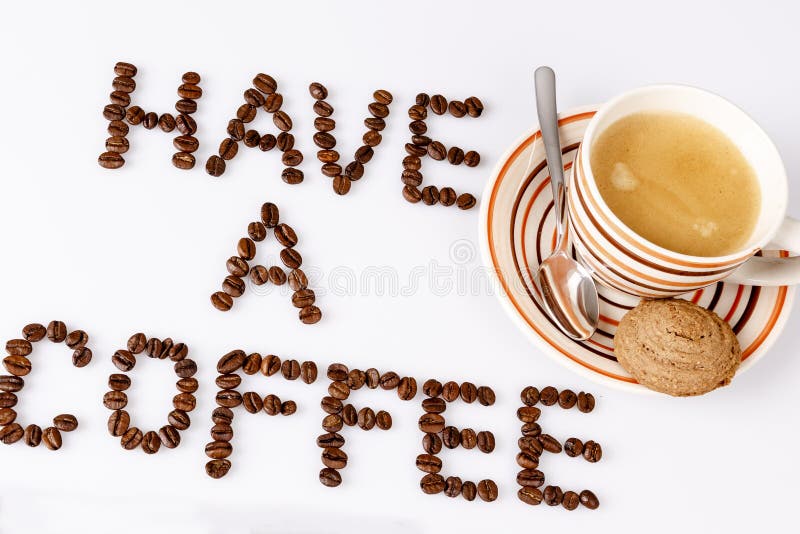 Have a Coffee Break from Beans on White with Cup of Coffee Stock Image ...