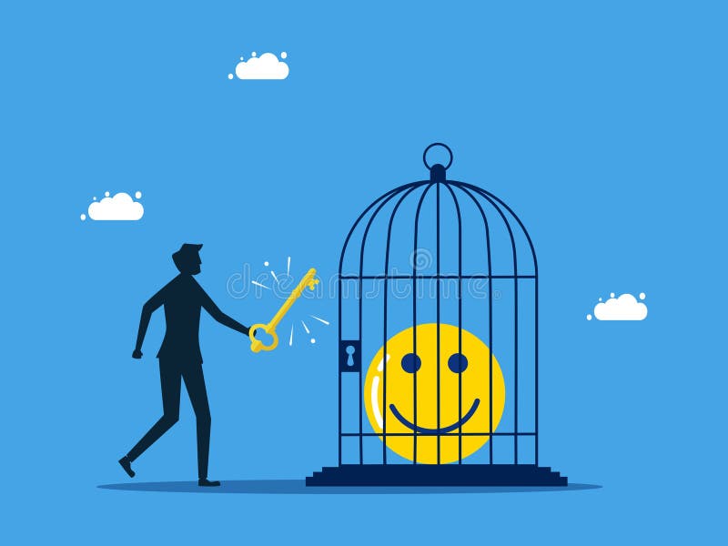 Have Freedom or Happiness in Working Life. Man Using Key To Release ...