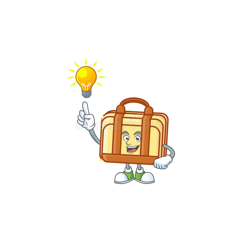 Thinking Work Suitcase Cartoon Character With Mascot Stock Vector