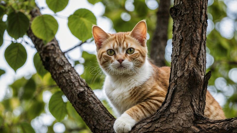 A lovely cat up a tree stock illustration. Illustration of branch ...