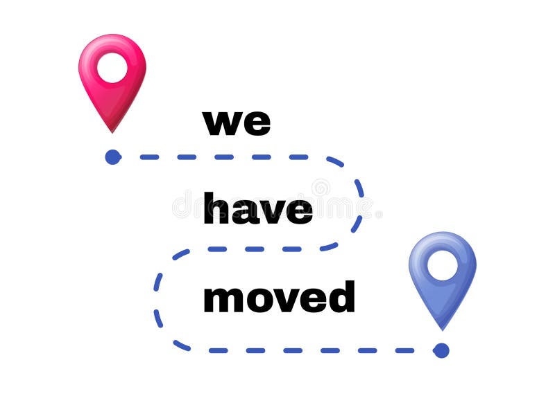 We Have Moved Announcement with Location Pins and Dashed Route Path on ...