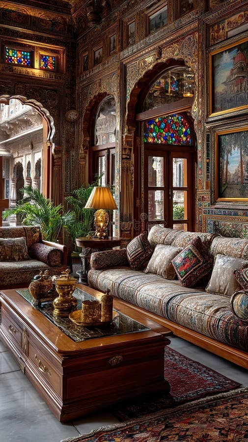 Haveli Charm an Indian Interior House Stock Illustration - Illustration ...