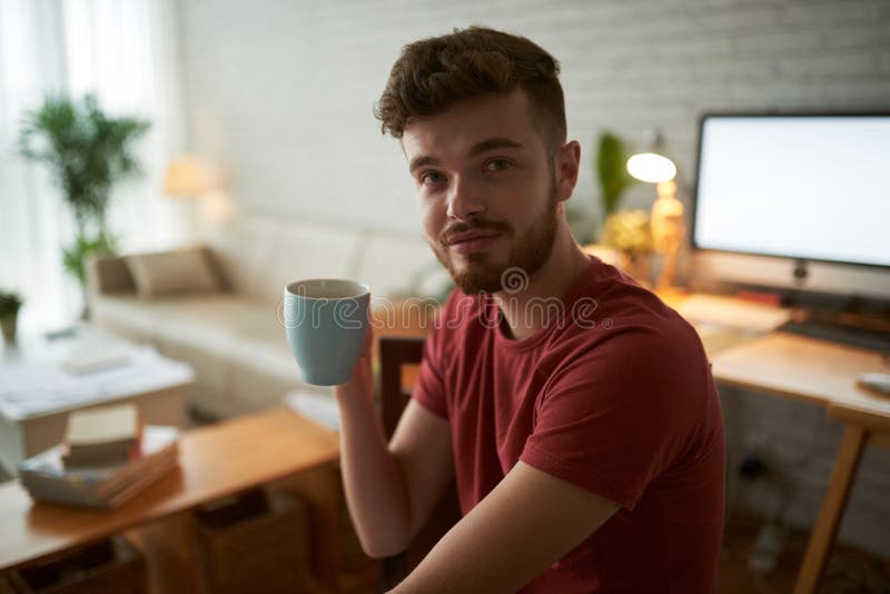 Having coffee break stock image. Image of drinking, portrait - 99485145