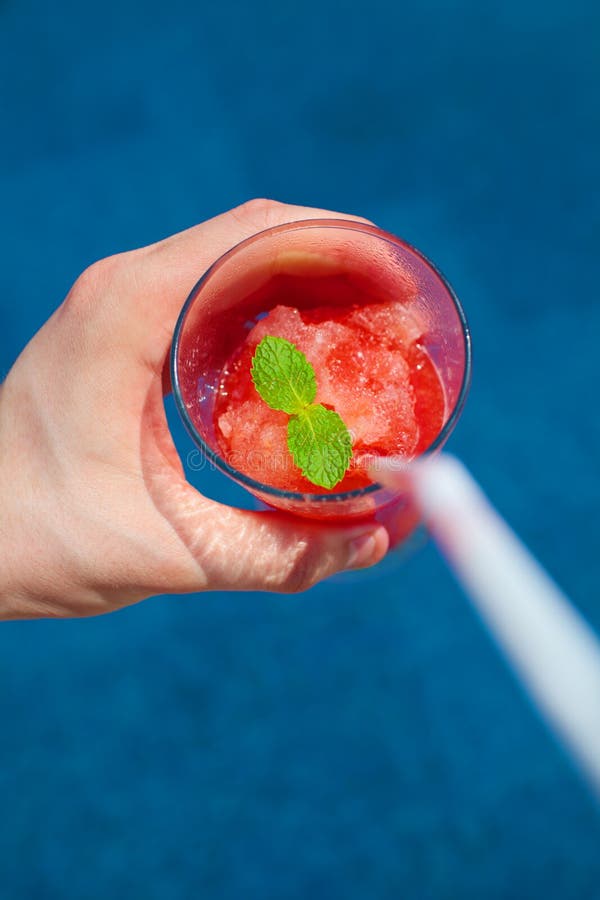 Having a Fresh Fruit Drink by the Pool Stock Image - Image of frappe ...