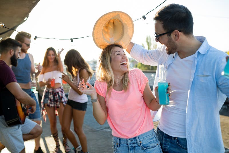 Having a Great Time with Friends, Havinf Fun at Rooftop Party Stock ...