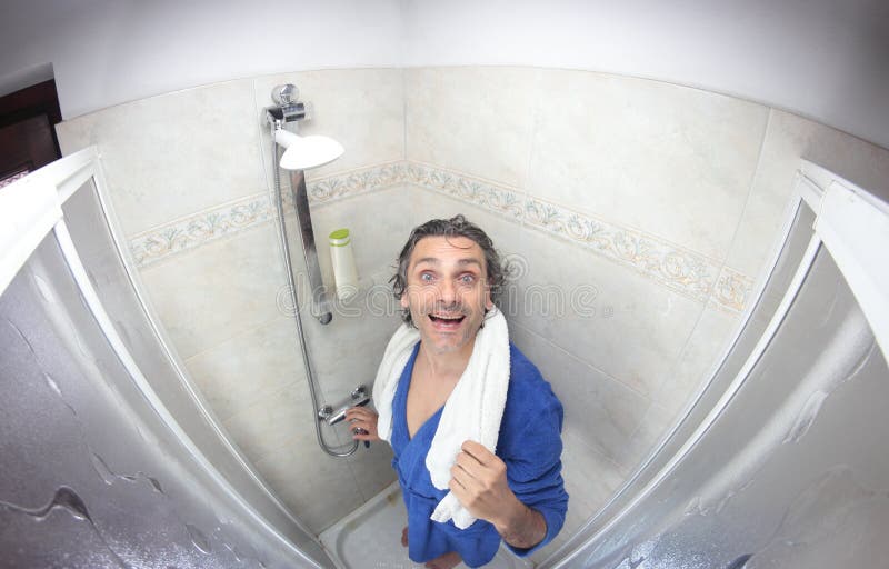Having a shower stock image. Image of blue, body, bathrobe - 30932937