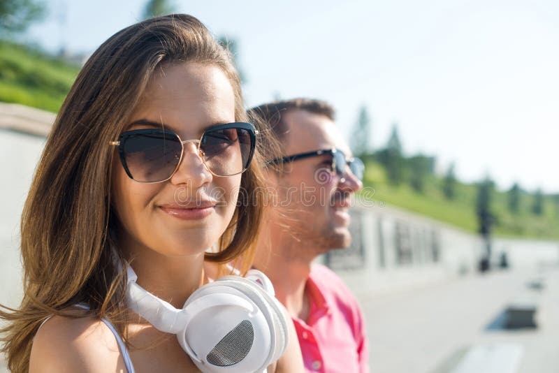 Having Weekend in Summer Park Stock Image - Image of headphones, people ...