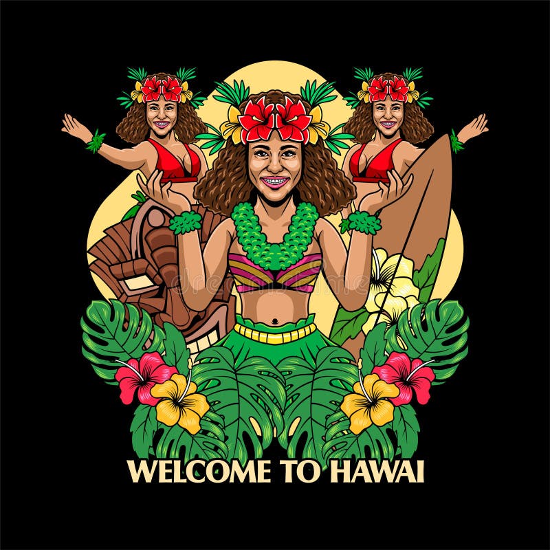 Hula Girl Aloha Hawaii Mascot Cartoon Character Illustration Stock ...