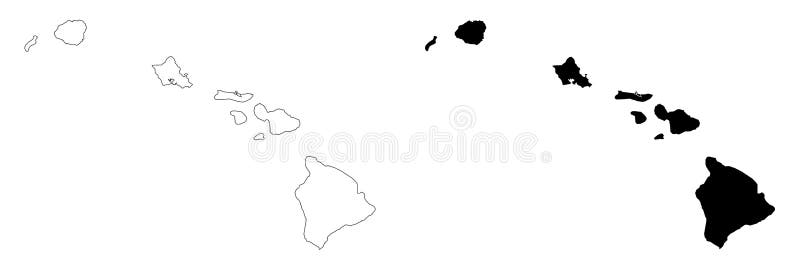 Hawaii Administrative Map, Hawaii Outline and Counties State Map Set ...