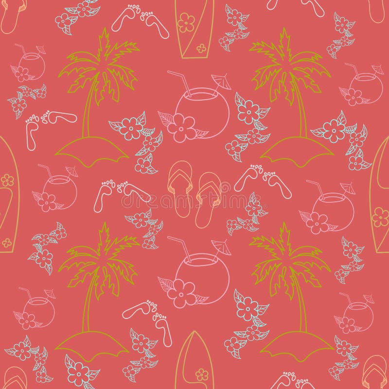 Hawaii Cocktail Seamless Pattern Beach Red Color Stock Vector ...
