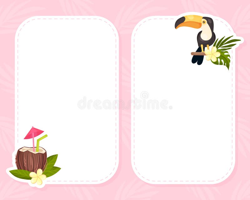 Hawaii Empty Card Design with Toucan and Coconut Cocktail Vector ...