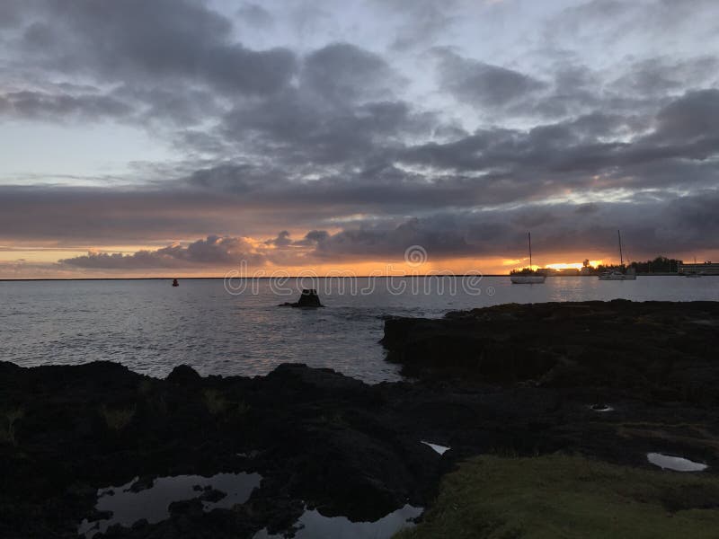 Hawaii, Hilo Sunrise with a View of the Marina. Stock Image - Image of ...