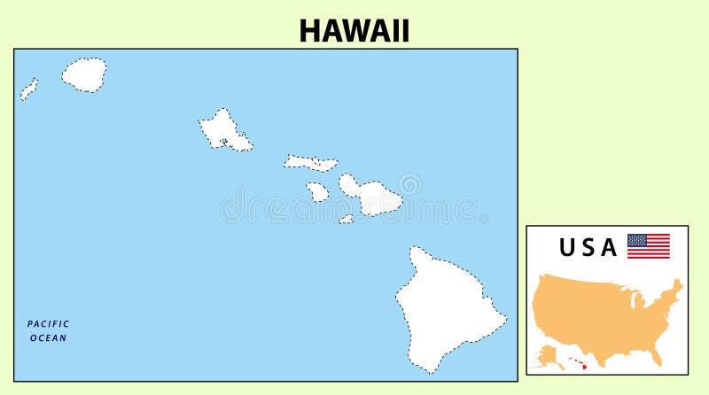 Hawaii Map. Political Map of Hawaii with Boundaries in Outline Stock ...