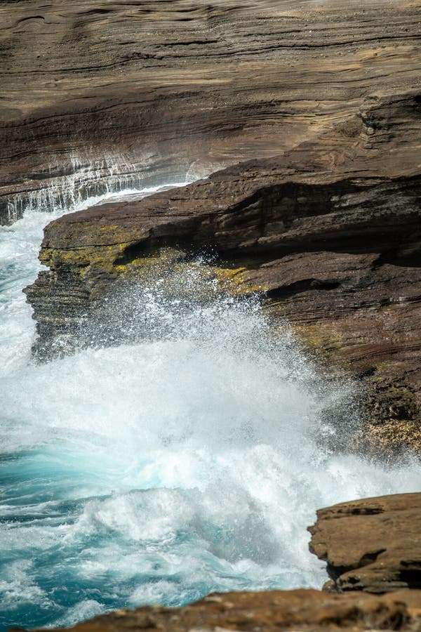 Hawaii Oahu Coast Waves Crashing into Cliffs Stock Photo - Image of ...