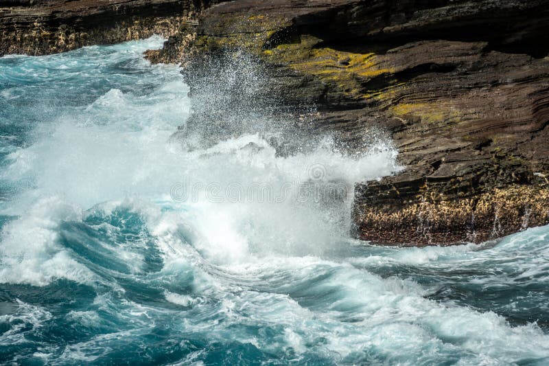Hawaii Oahu Coast Waves Crashing into Cliffs Stock Photo - Image of ...