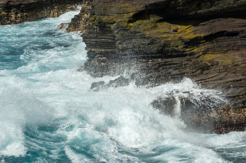 Hawaii Oahu Coast Waves Crashing into Cliffs Stock Image - Image of ...