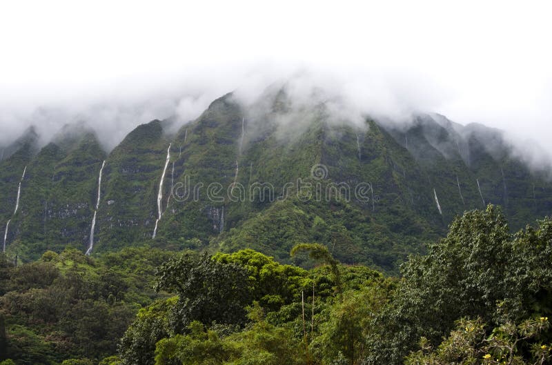Hawaii Scenery: Rainy Season Mountain Waterfalls Stock Image - Image of ...