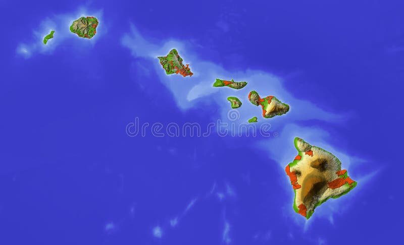Hawaii, shaded relief map stock illustration. Illustration of states ...