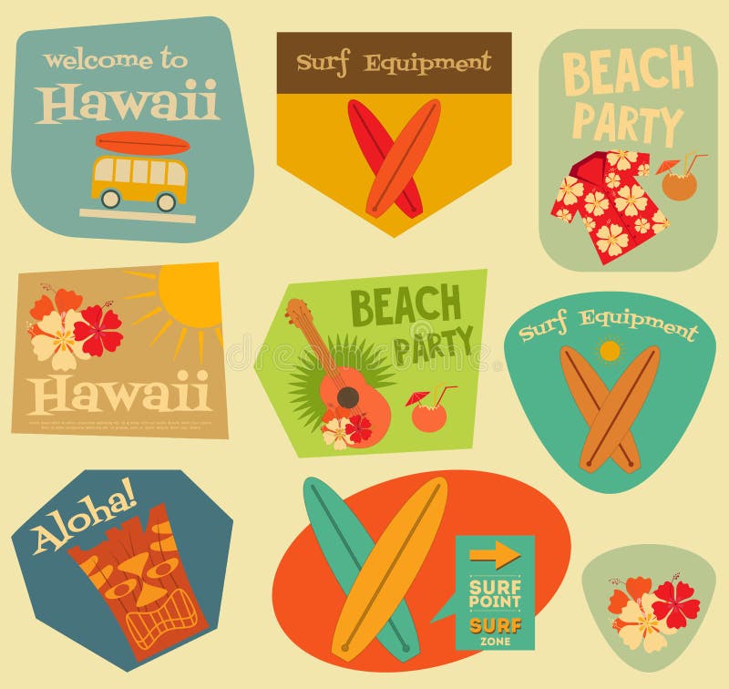 Retro Hawaii Posters Collection Stock Vector - Illustration of flower ...
