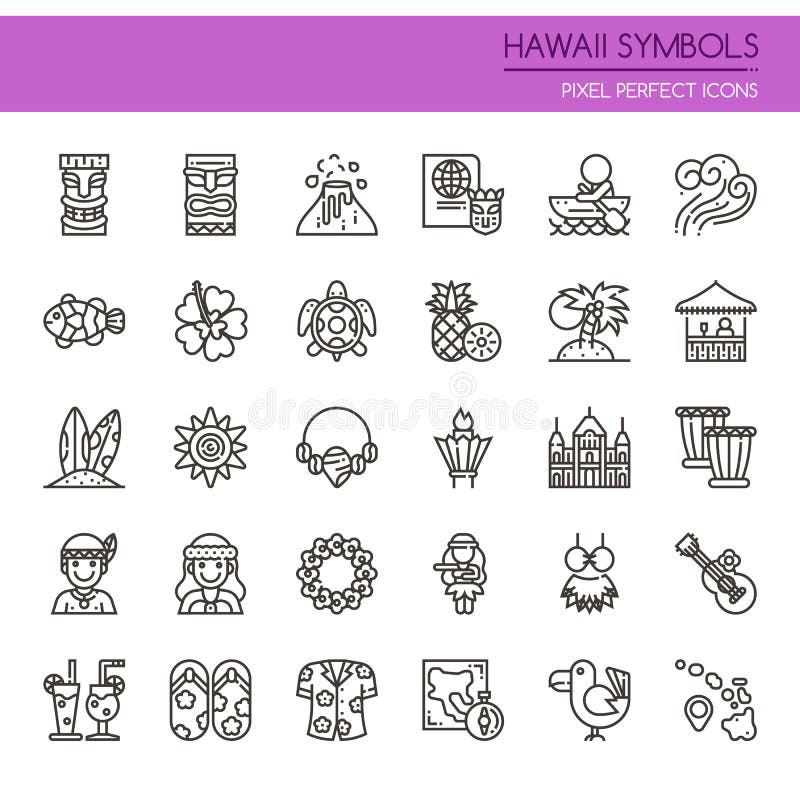 Hawaii Symbols and Icons. stock vector. Illustration of summer - 168557383