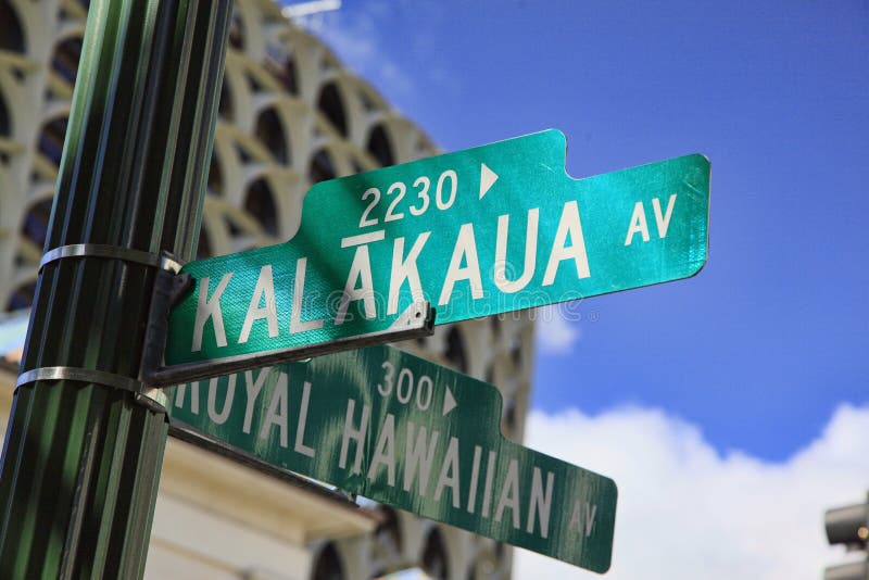 Hawaii Waikiki Beach Honolulu Street Sign Stock Image - Image of ...