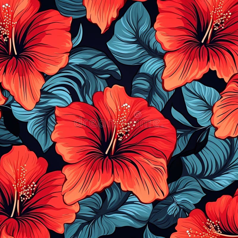 Hawaiian Hibiscus Flowers Background Pattern Wallpaper Vector Stock ...
