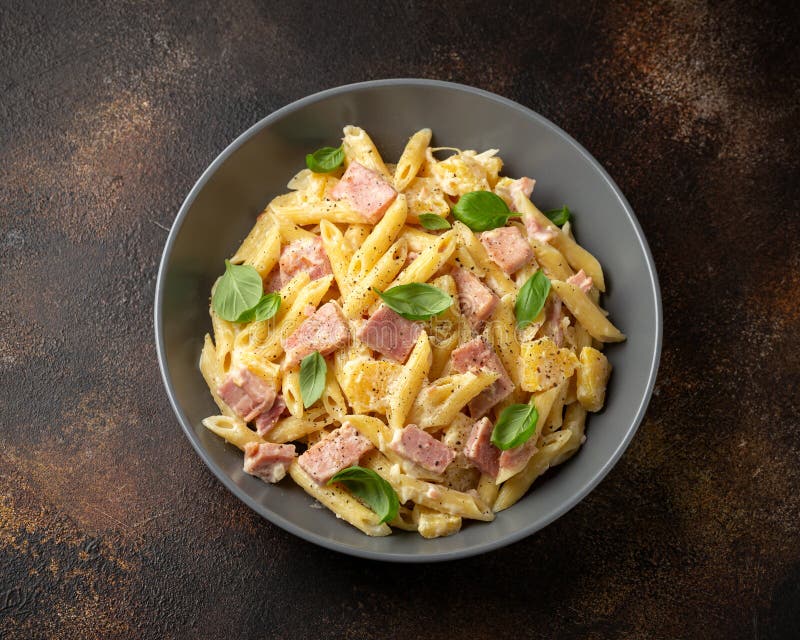 Hawaiian Pasta with Ham, Pineapple and Creamy Cheese. Stock Image ...