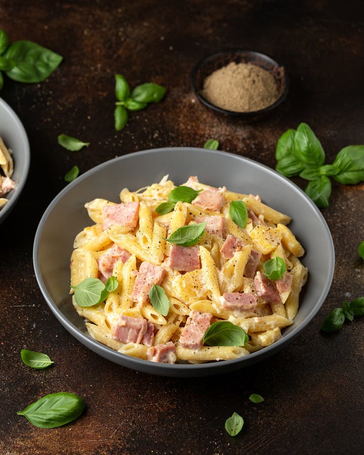 Hawaiian Pasta with Ham, Pineapple and Creamy Cheese. Stock Image ...