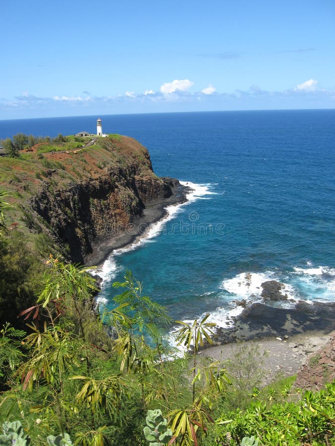Hawaiian Scene with Lighthouse Stock Photo - Image of destination ...