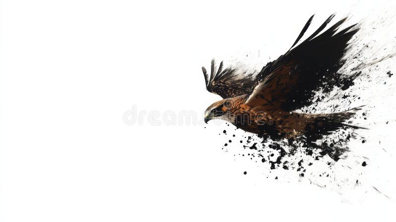 Hawk Diving through the Air with Feathers Flowing Against a White ...