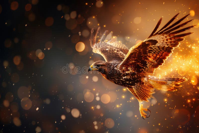 Hawk in Flight with Glowing Background Stock Illustration ...