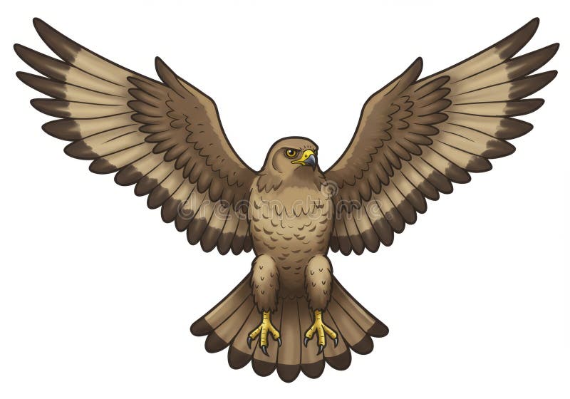 Hawk Flying Cartoon Illustration with Open Wings Stock Illustration ...