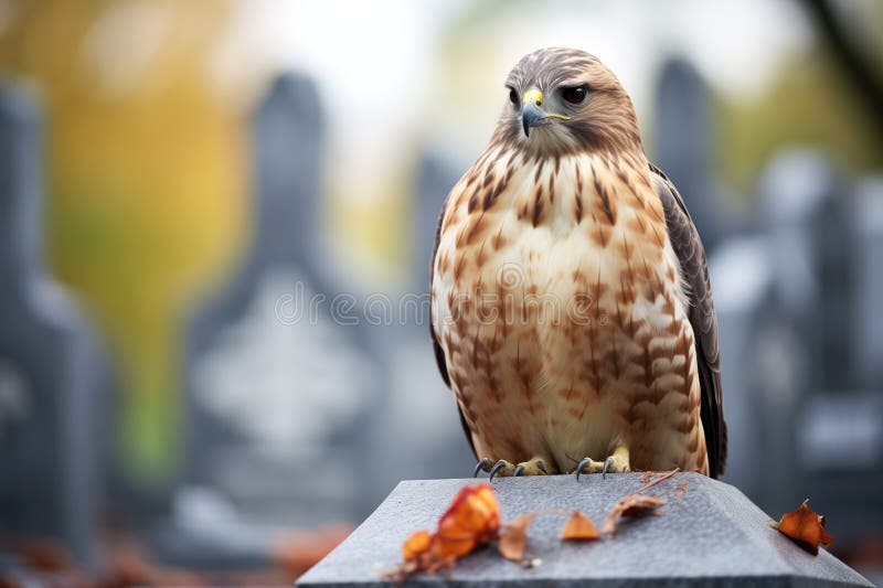 Hawk on a Gravestone in a Cemetery Setting Stock Photo - Image of ...
