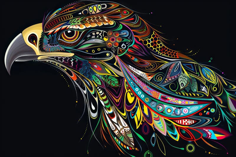 Hawk Head with Vibrant Tribal Patterns. Stock Illustration ...