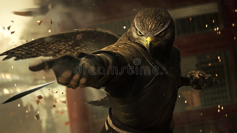 Hawk-headed Warrior in Battle, Pointing with a Knife Stock Illustration ...