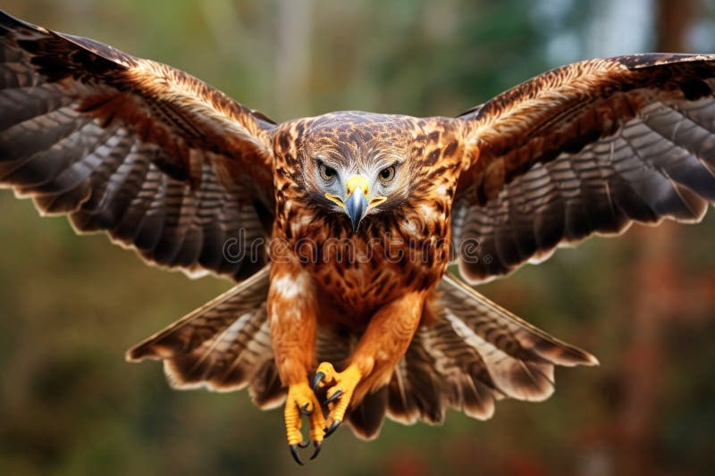 Hawk Hovering Mid-air, with a Focused and Intense Gaze Stock Photo ...