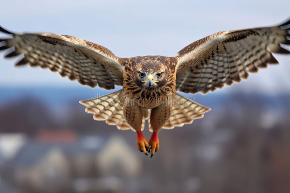 Hawk Hovering Mid-air, with a Focused and Intense Gaze Stock Image ...
