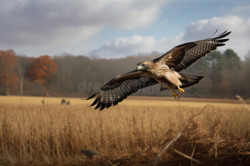 A Hawk Hunting in a Rural Area Stock Illustration - Illustration of ...