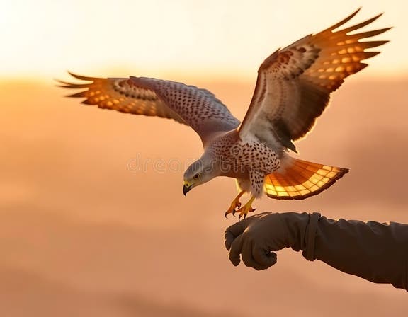 Hawk Landing on Gloved Hand at Sunset - Generated Using Ai Stock ...