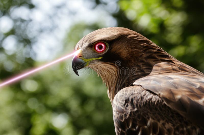 Hawk with Laser Eyes in a Forest Setting Stock Image - Image of ...