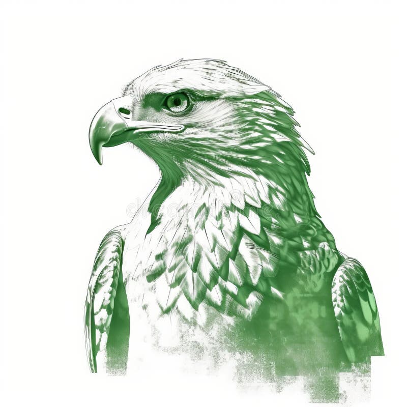 Hawk in Minimalist Sketch: Green and White with Thick Lines Stock ...