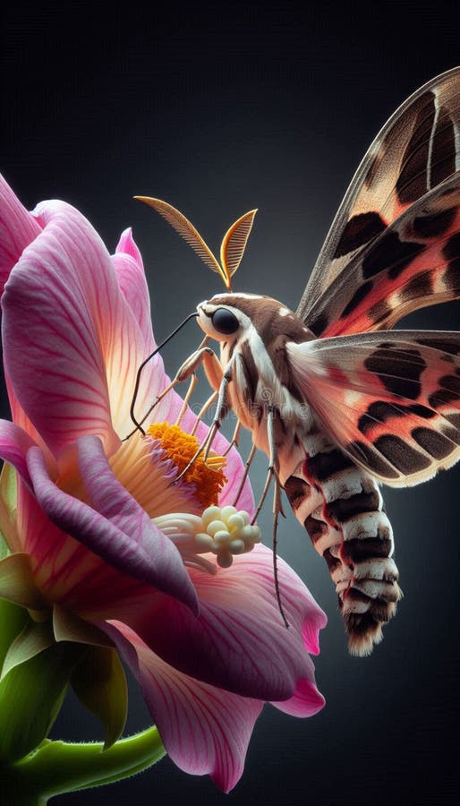 Hawk Moth Feeding on Night-Blooming Flower Stock Illustration ...