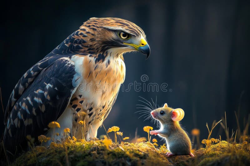 The Hawk and the Mouse, Predators in Nature Bird Stands Tall As Tiny ...